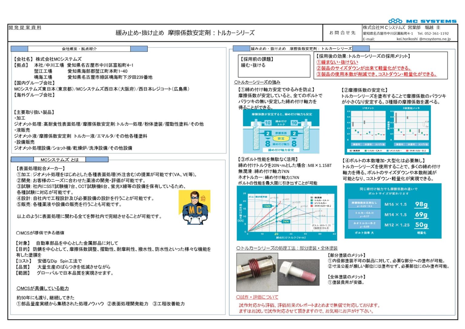 摩擦係数安定を可能にする表面処理剤「トルカーシリーズ」 | mcsystems